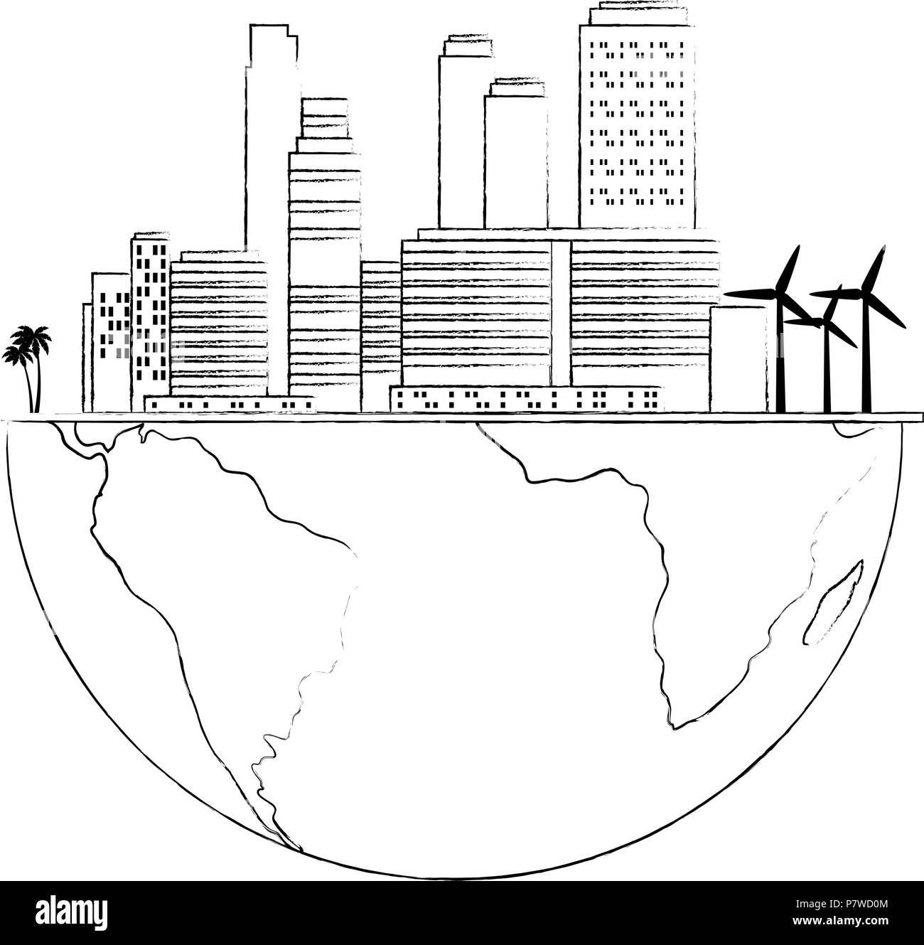 half world with buildings cityscape Stock Vector Image & Art - Alamy