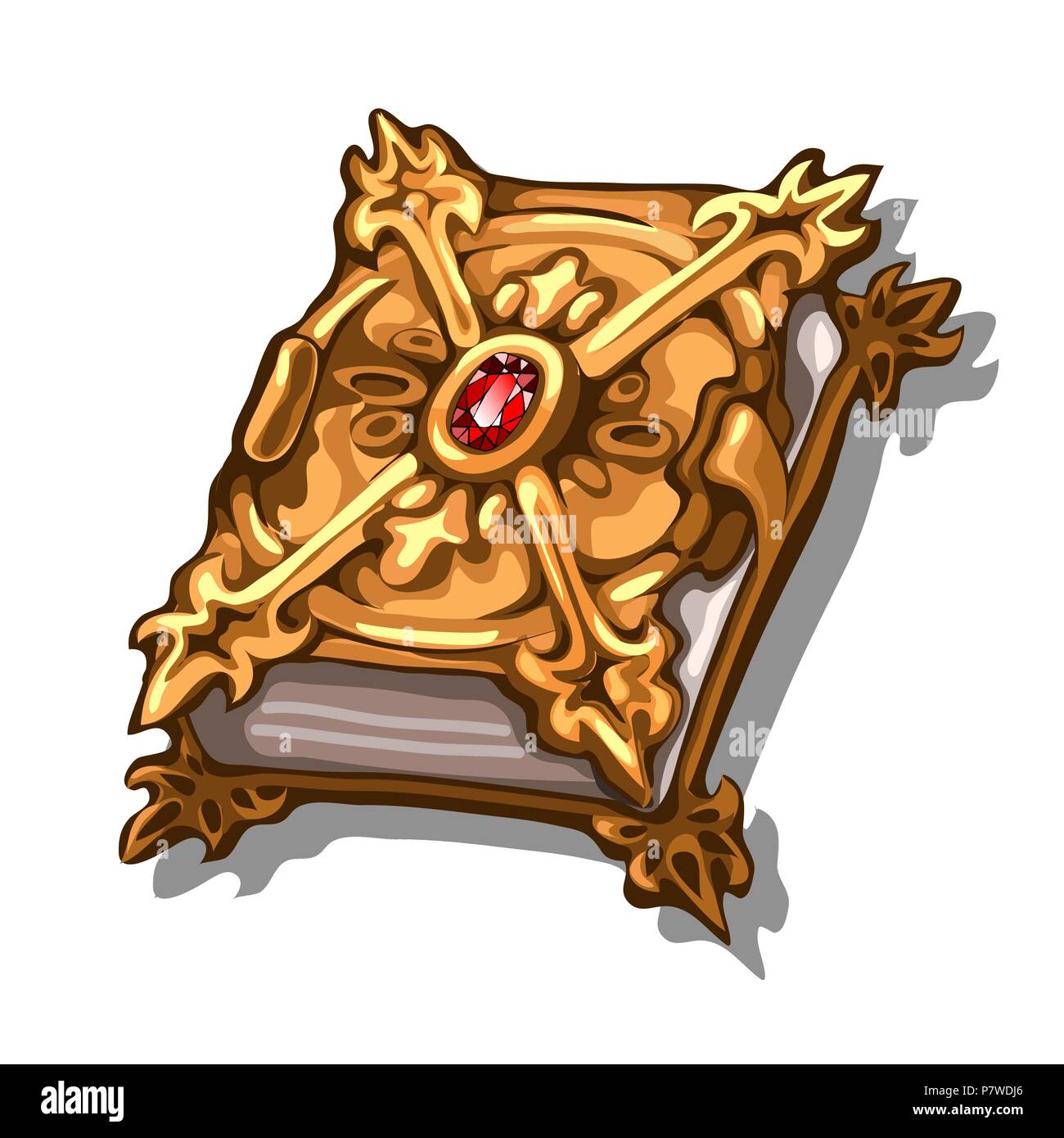 Old book in cover of precious metal and inlaid with ruby isolated on ...