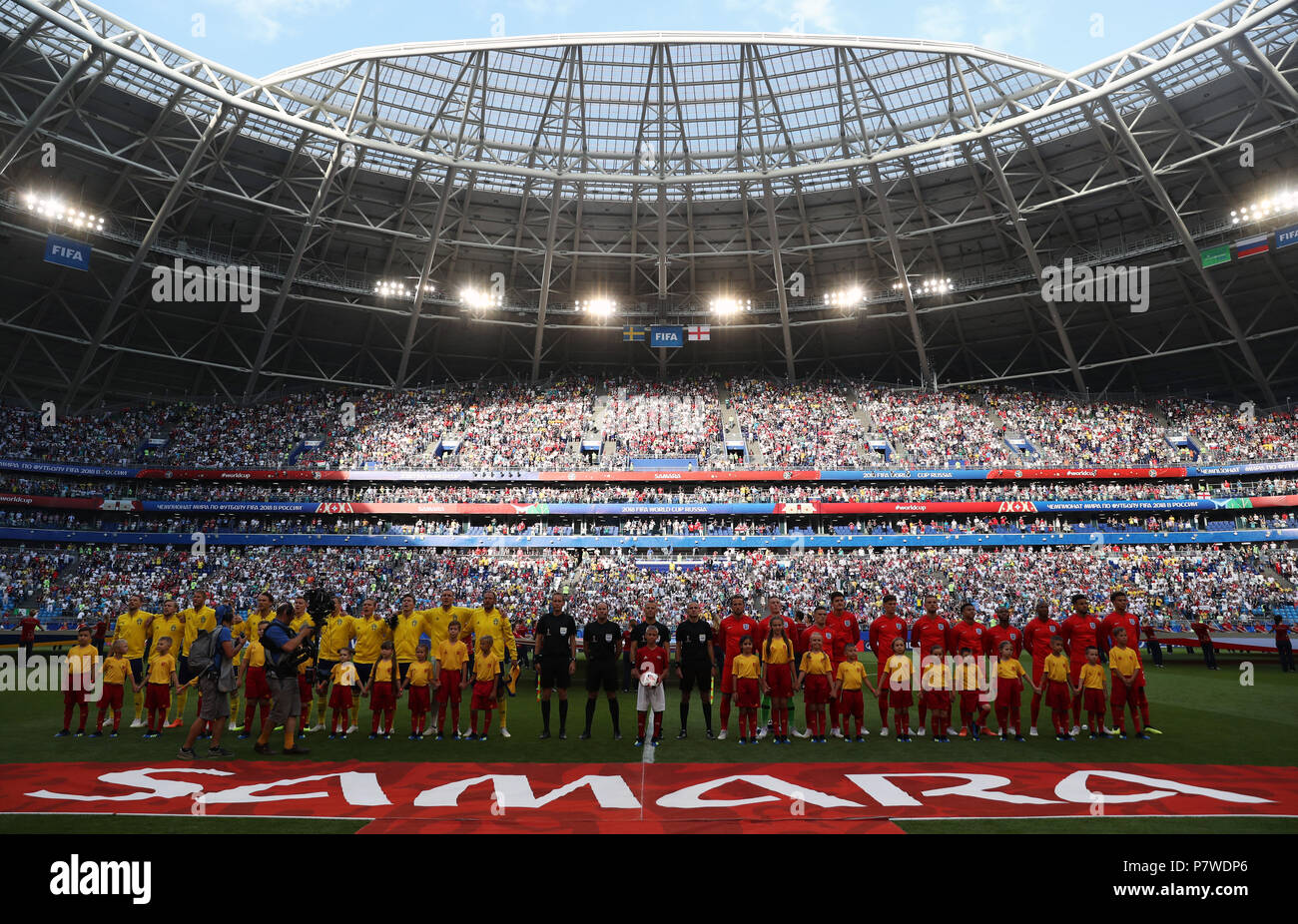 Sweden and England players line up before the FIFA World Cup, Quarter ...