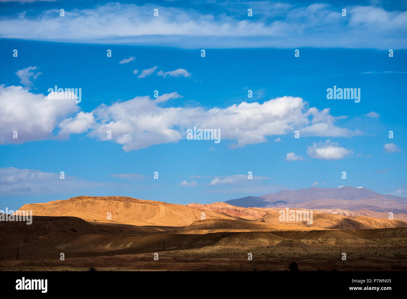 African landscape with sand dunes and Atlas mountain in Sahara desert ...