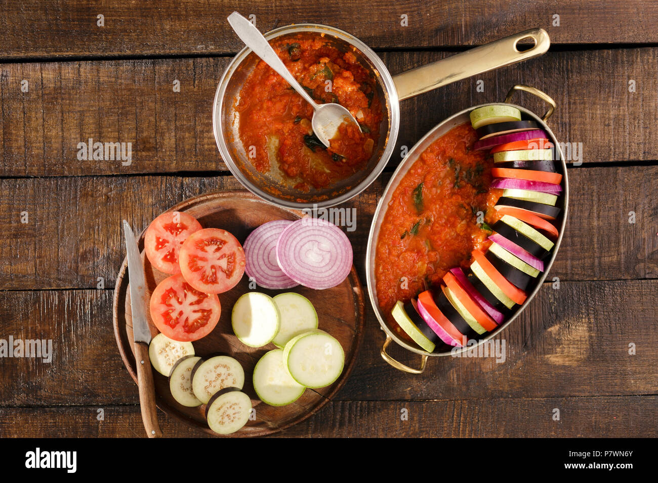 Raw ingredients for cooking vegetarian dish ratatouille. Raw dish ...