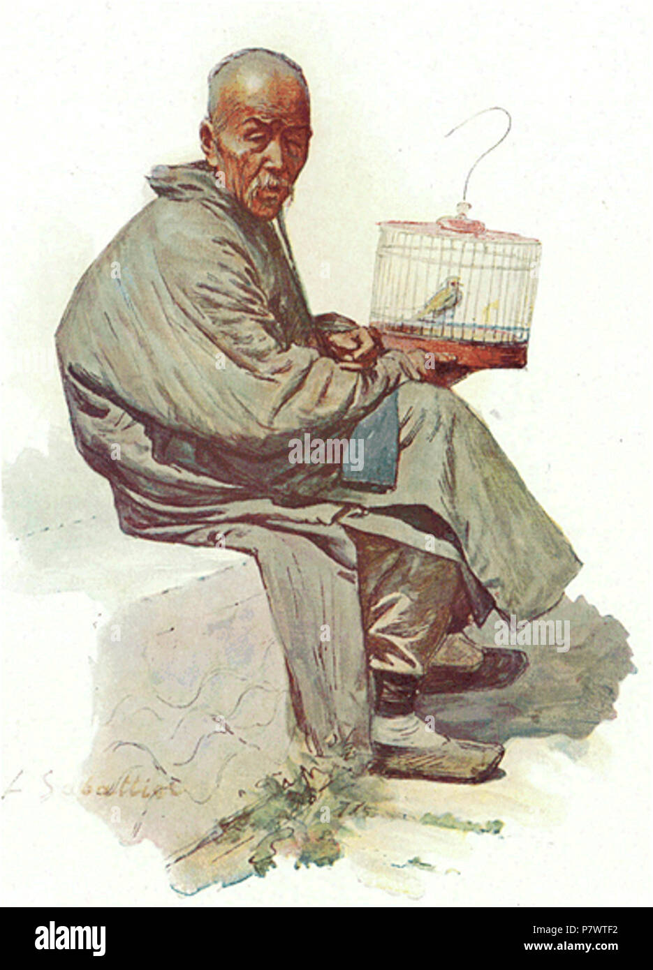90 Chinese man with canary (L. Sabattier Stock Photo - Alamy