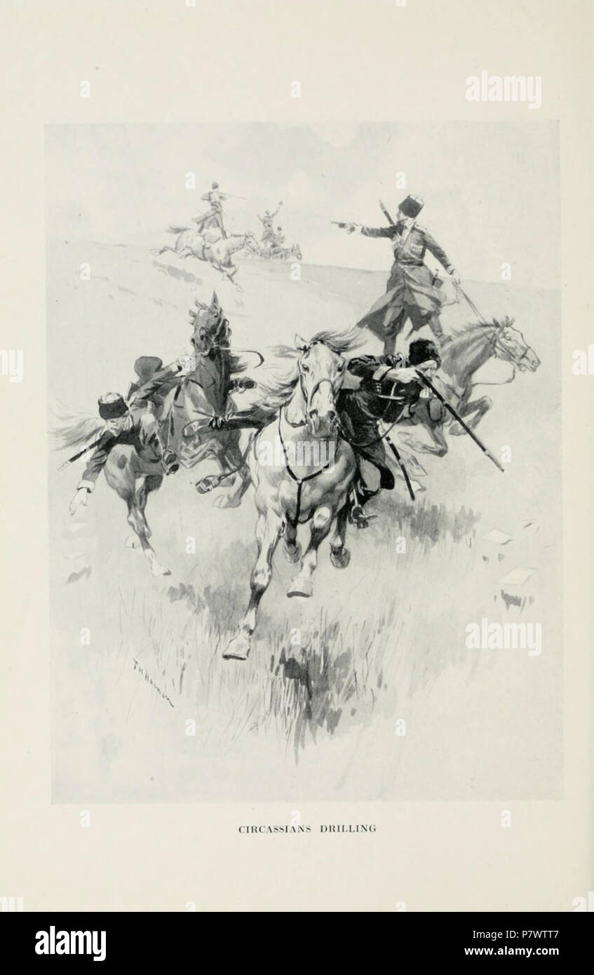 English: Circassians Drilling,, c. 1913. Painted by Frédéric de Haenen ...