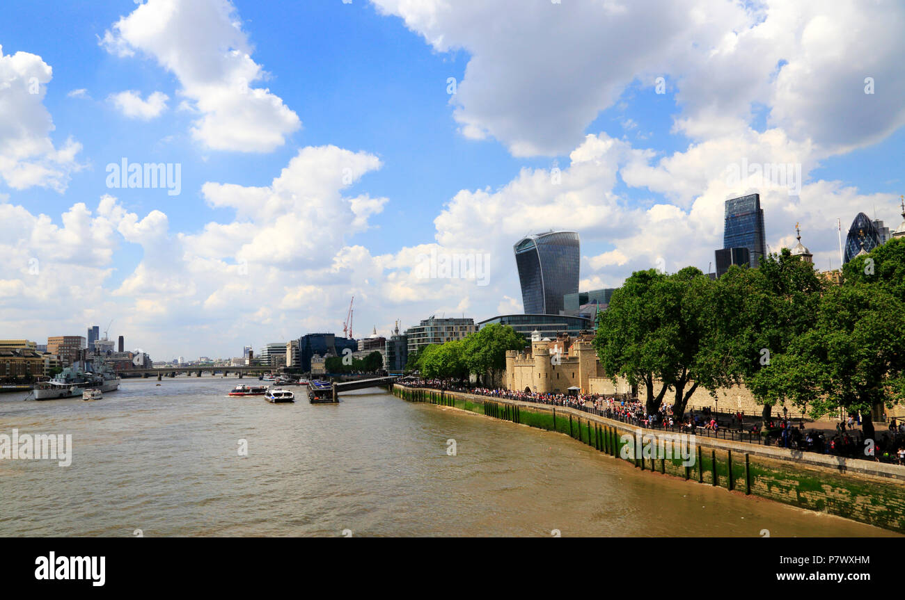The view down the River Thames from Tower Bridge, London, England ...