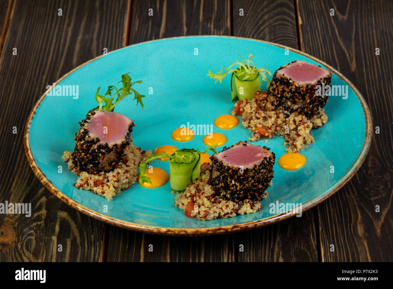 Roasted tuna fillet with cinoa Stock Photo - Alamy