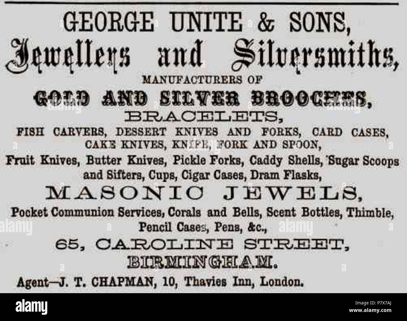 English: Printed advert for George Unite & Sons, which changed its name ...