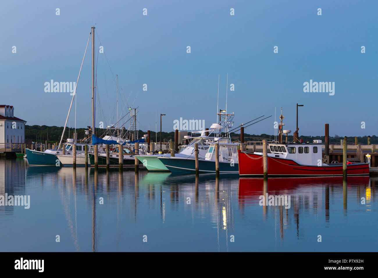 Commercial fishing boats docked in Menemsha Basin shortly before ...