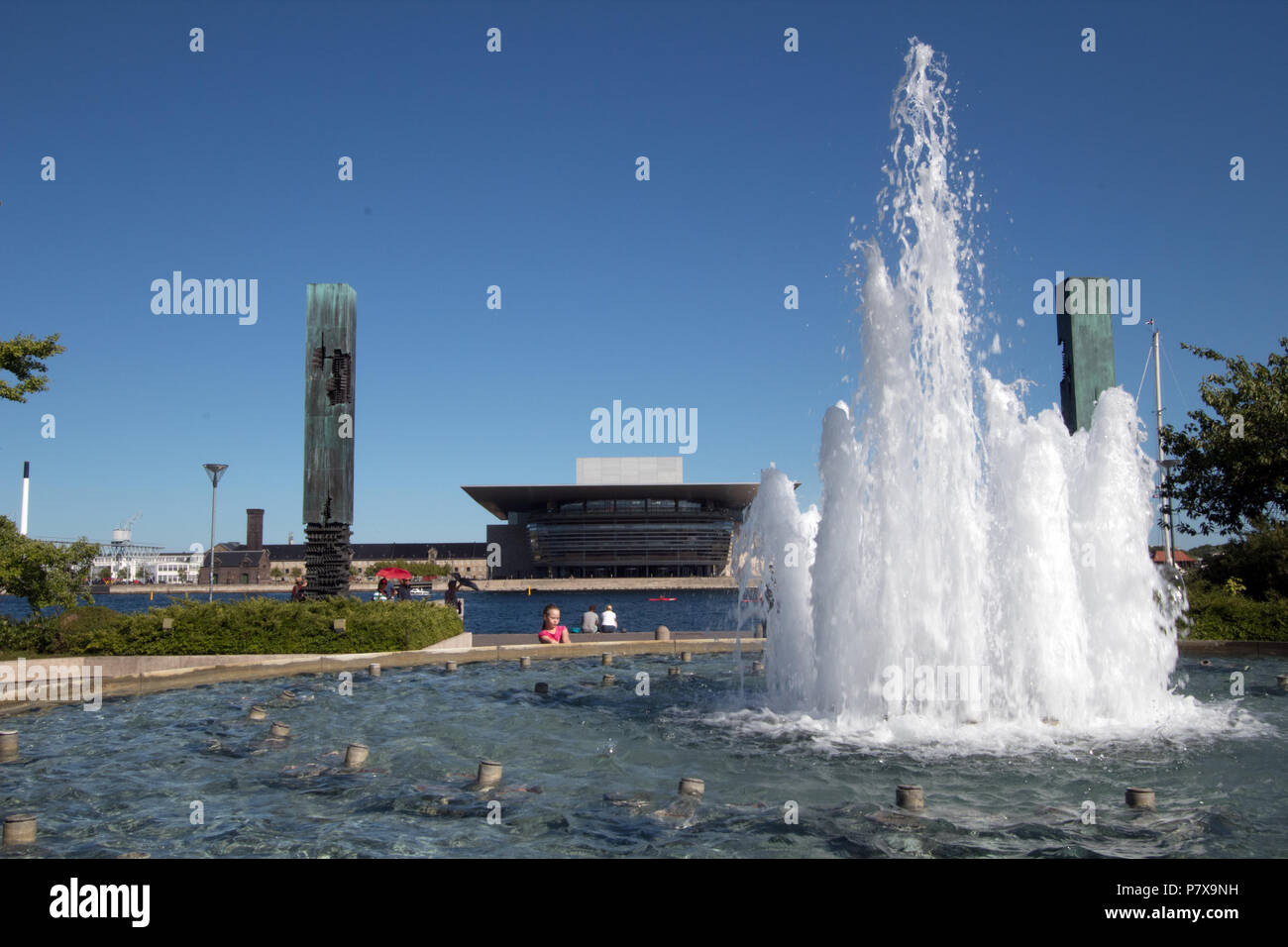 The Copenhagen Opera House seen from the Amalia Gardens with fountain ...