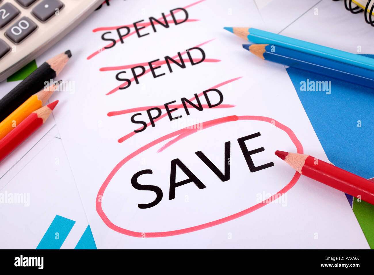 The word Save circled in red below a list of spending surrounded by ...
