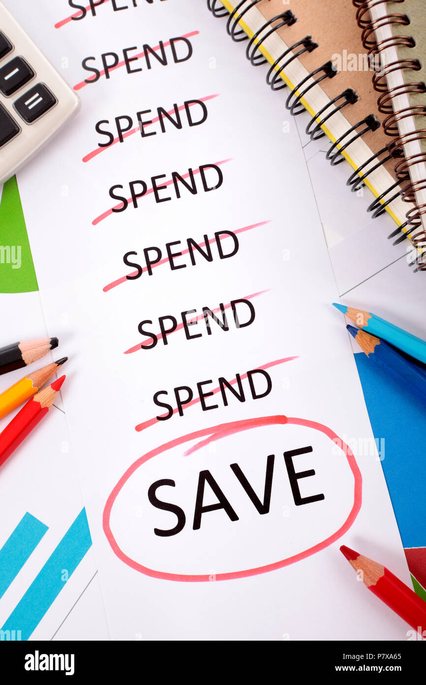 The word Save circled in red below a list of spending surrounded by ...