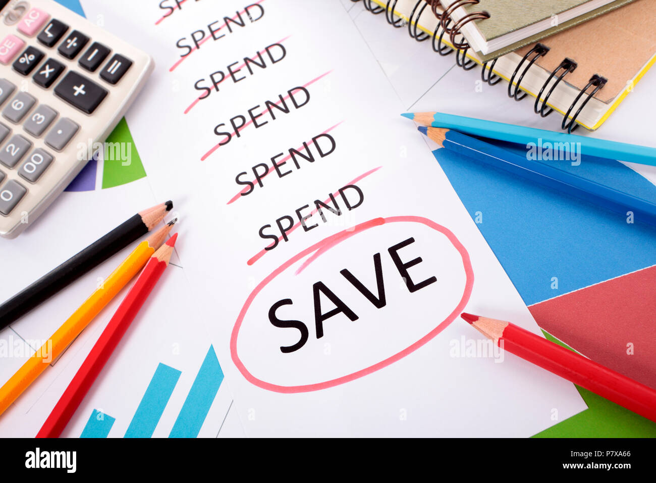 The word Save circled in red below a list of spending surrounded by ...