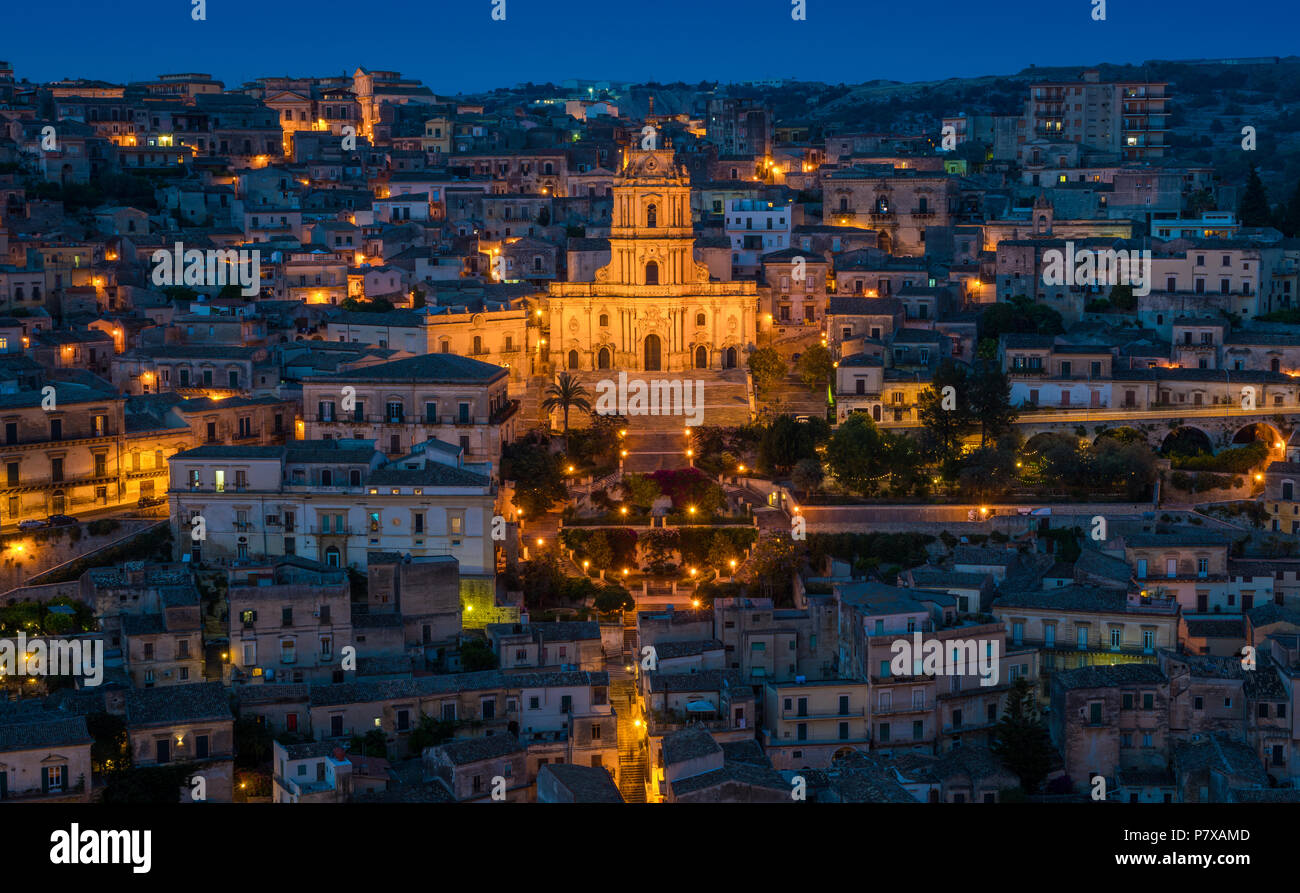 Modica at sunset, amazing city in the Province of Ragusa, in the ...