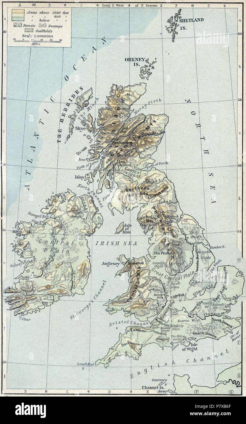 310 Physical map british isles ref 1926 Stock Photo - Alamy
