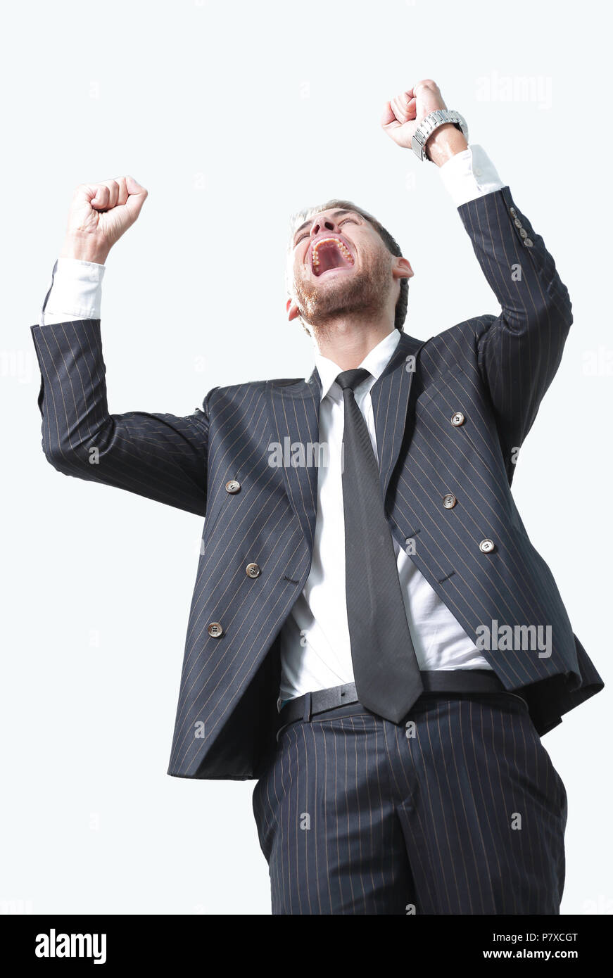 portrait, triumphant businessman ,isolated on white background Stock ...