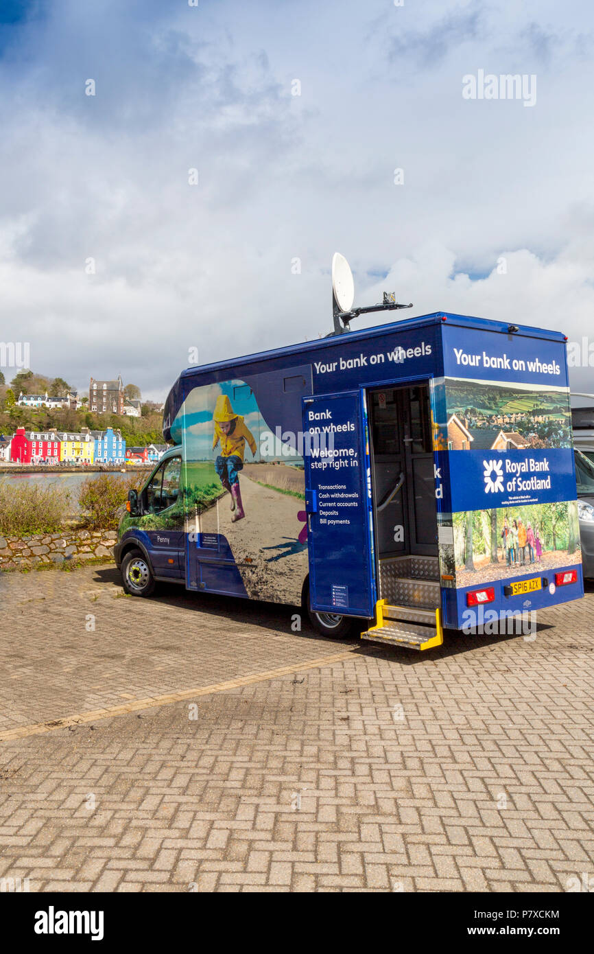 A Royal Bank of Scotland mobile bank van in the harbourside car park at ...