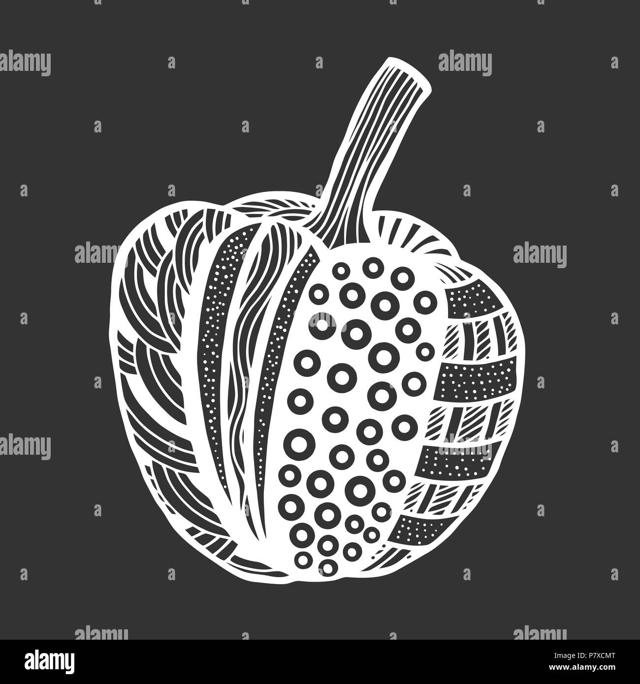 Vector Monochrome Decorative Bell Pepper with Beautiful Pattern. Hand ...