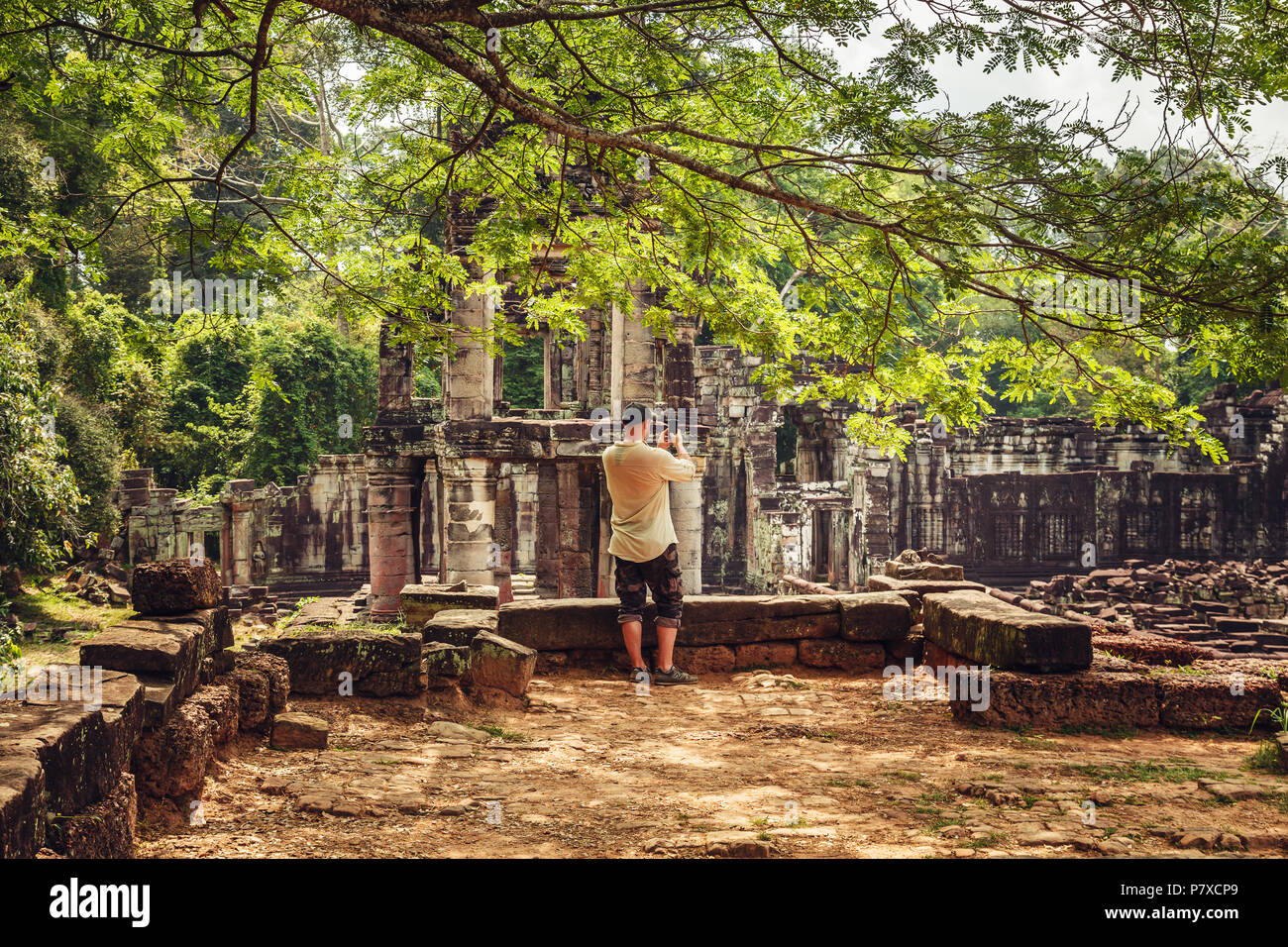 Ancient and majestic temple of Preah Khan. Great circle of Angkor, Siem ...