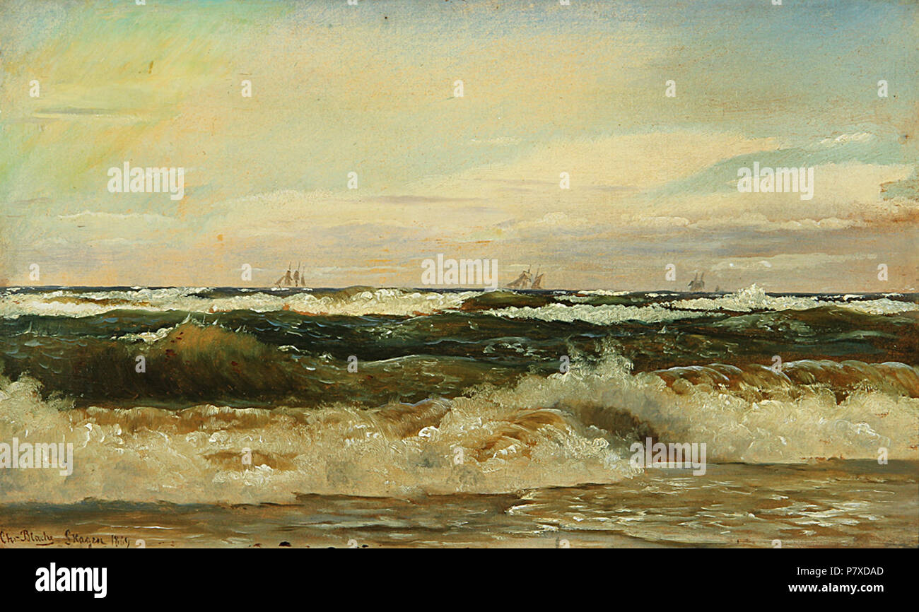 English: Sailboats on the sea, view from the beach in Skagen, oil ...