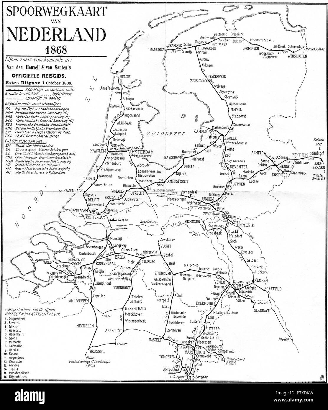 English: Railway map of the Netherlands from the official railway guide ...