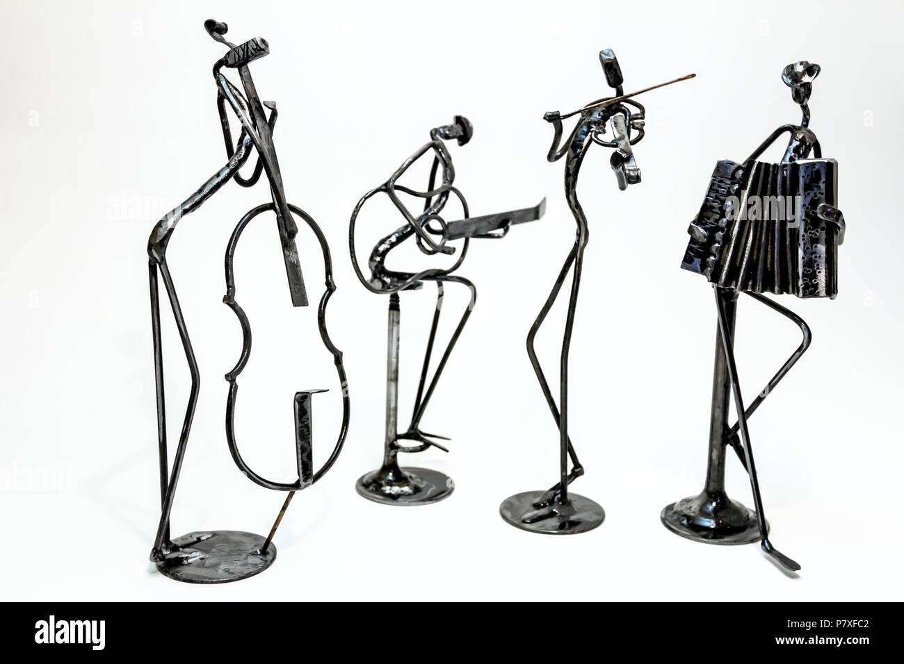 Figures of music performers made with welded black metal wire. Guitar ...