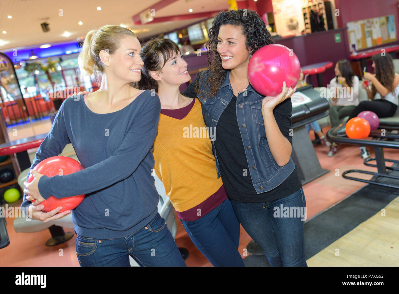 bowling competition between friends Stock Photo - Alamy