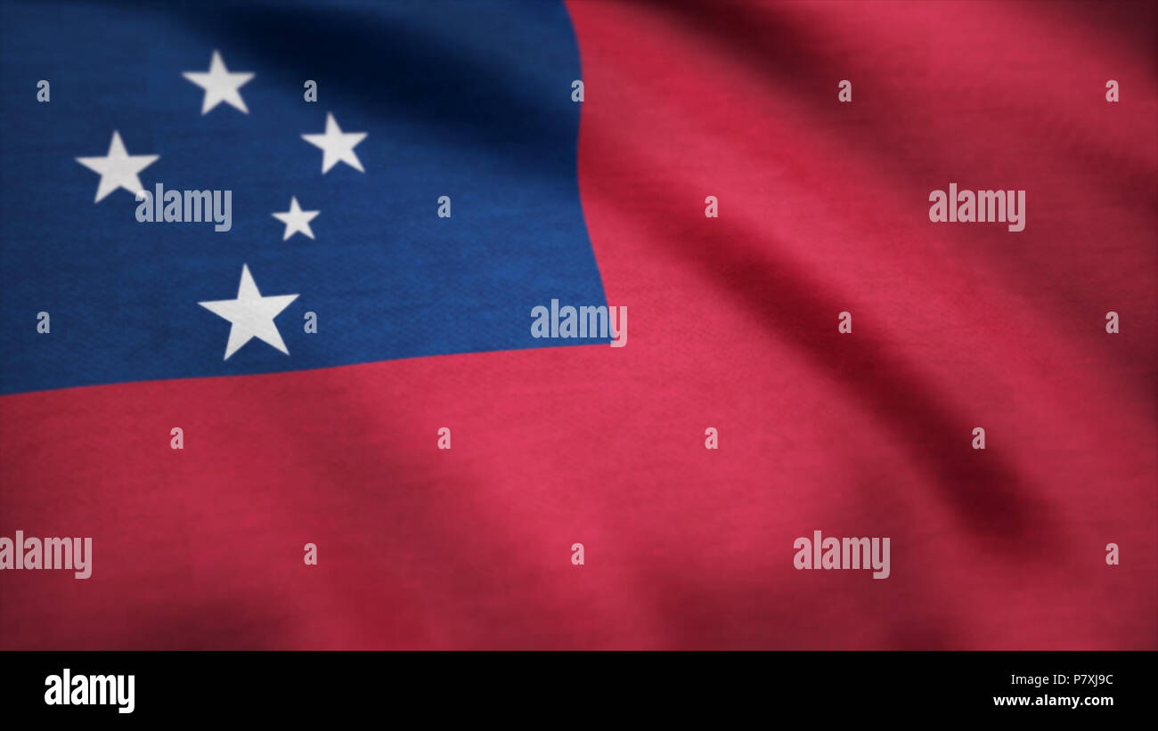 Samoa flag waving in the wind. Background with rough textile texture. A ...