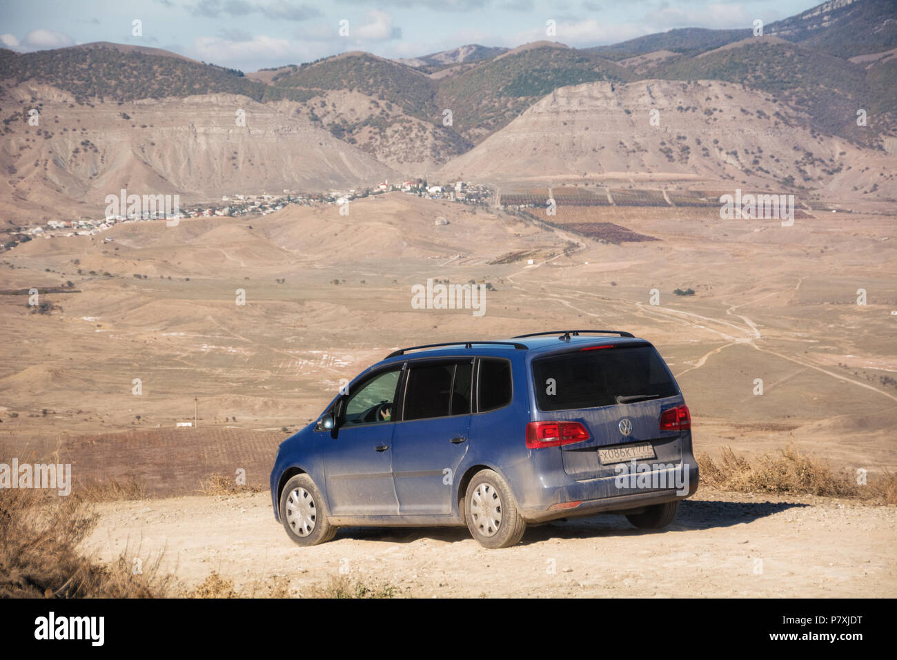 Volkswagen Sharan. The car is driving on the mountain Meganom. Republic ...