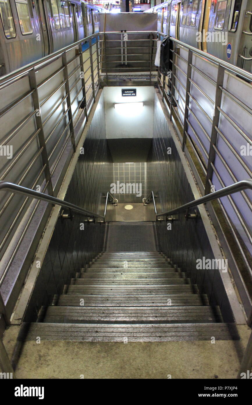 CTA Blue Line Train Station stairs at O'Hare Airport end of the line in ...