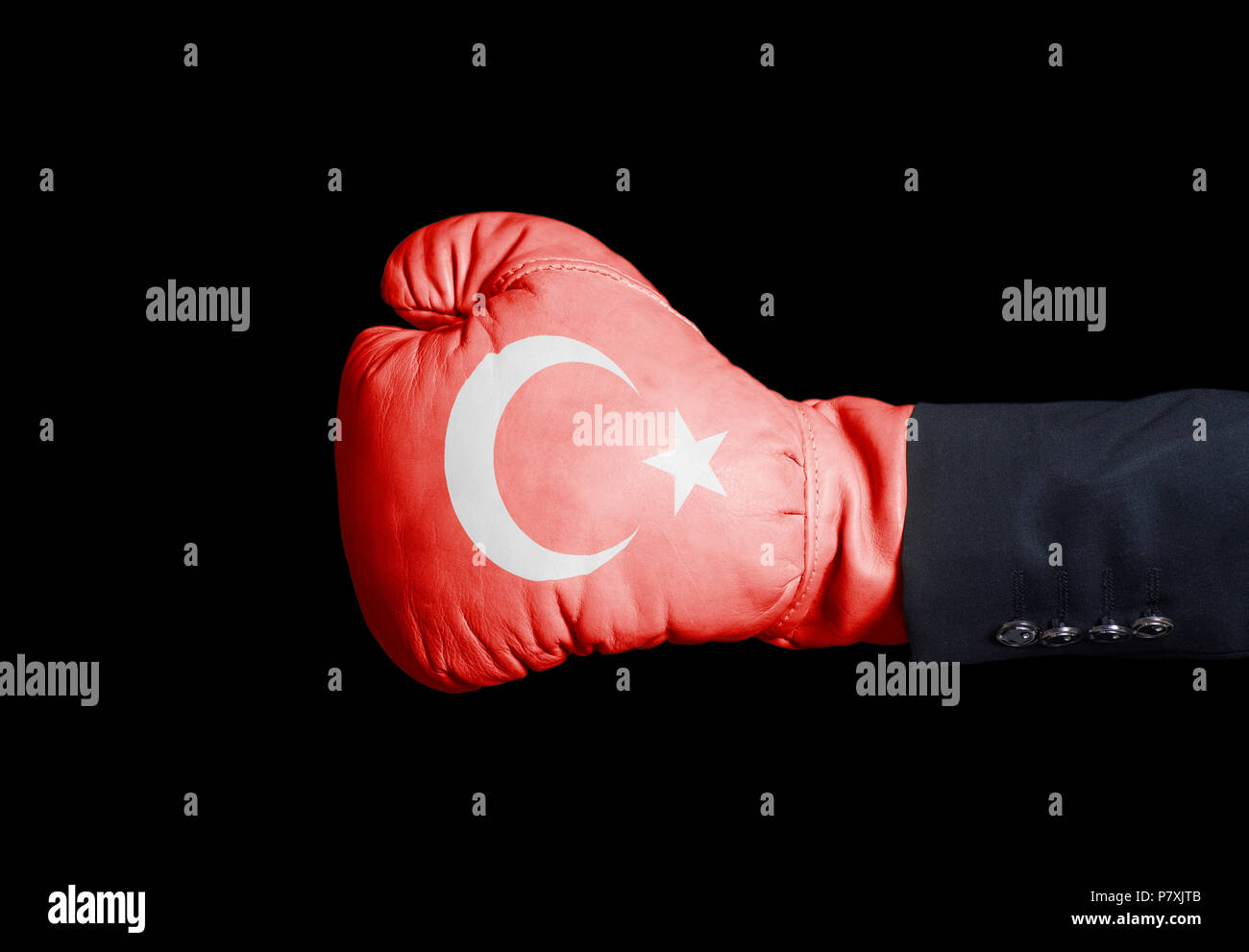 Male hand in Boxing glove with Turkish flag on black Stock Photo - Alamy
