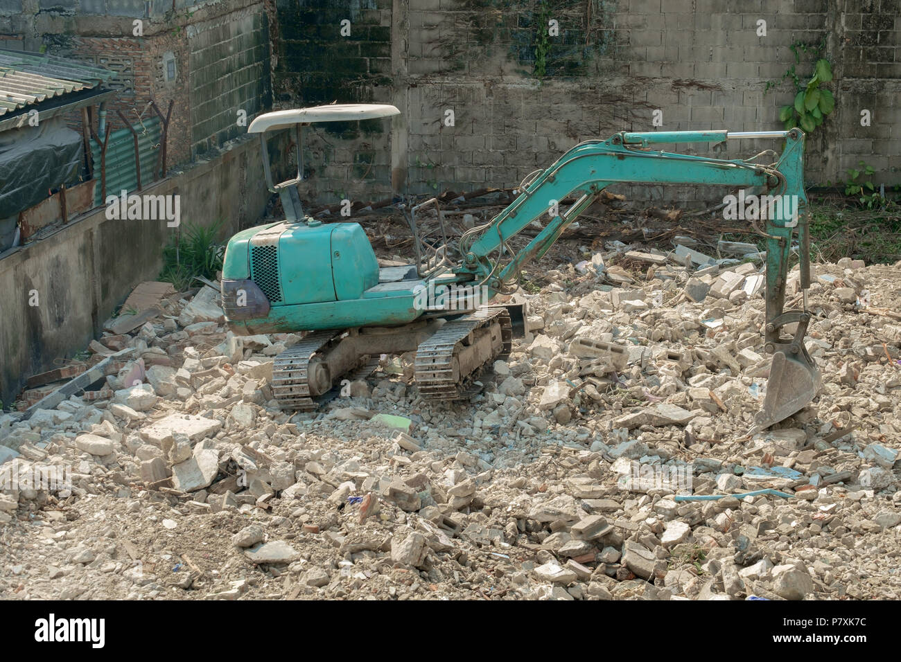View of excavator machine working in construction site. Movement Stock ...