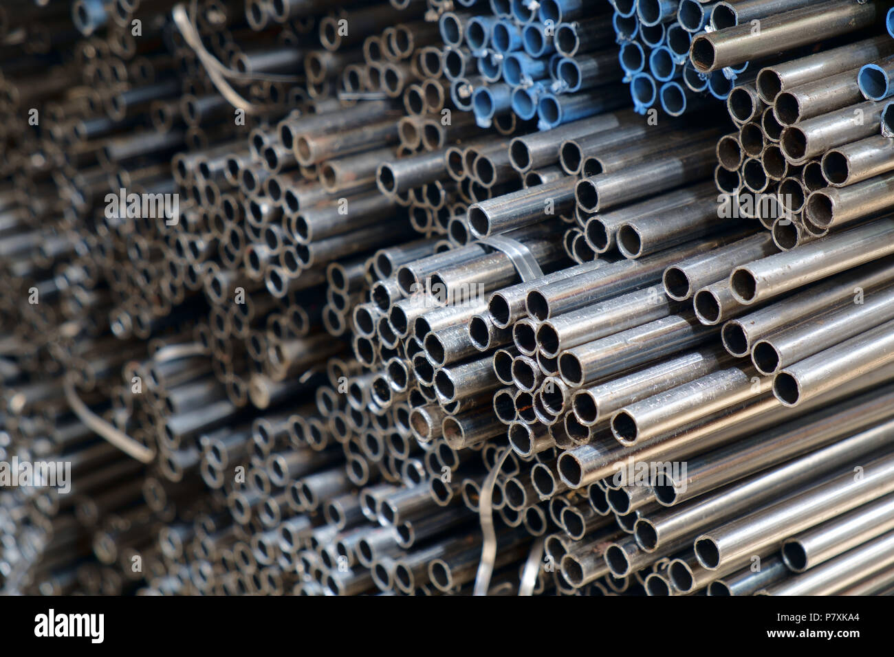 View of dirty and rusty steel pipe, material for manufacturing in the ...