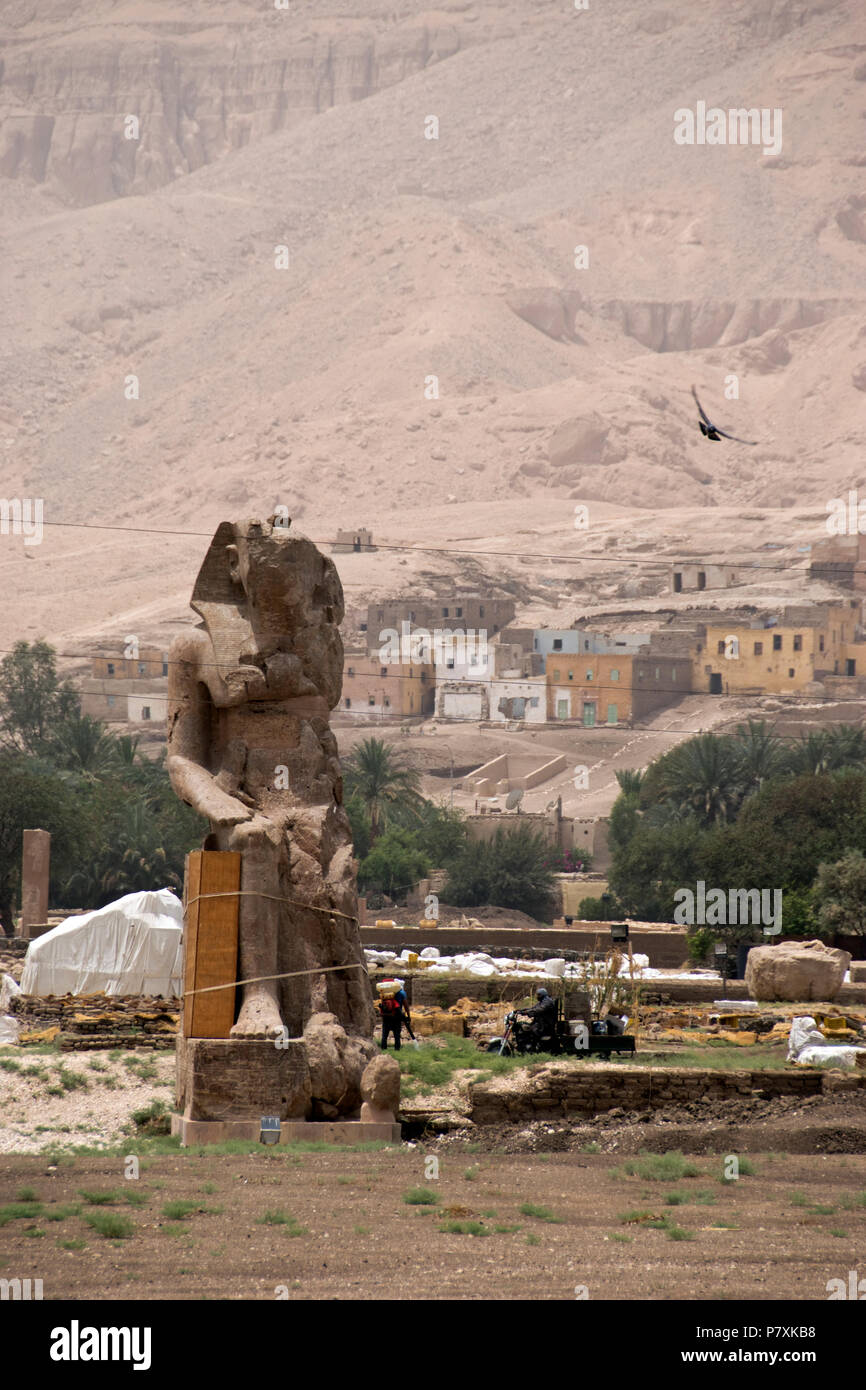 One of the two Colossi of Memnon, massive stone statues of Pharaoh ...