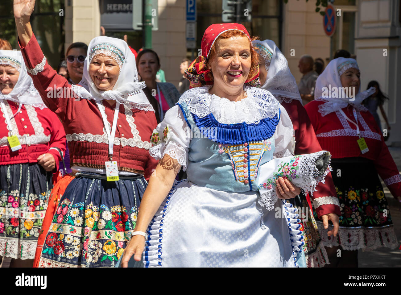 PRAGUE, CZECH REPUBLIC - JULY 1, 2018: Women in folk costumes at ...