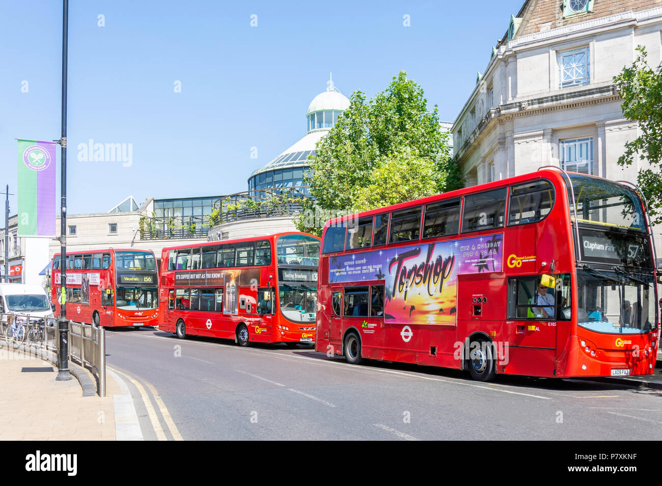 Double-decker buses on The Broadway, Wimbledon, London Borough of ...