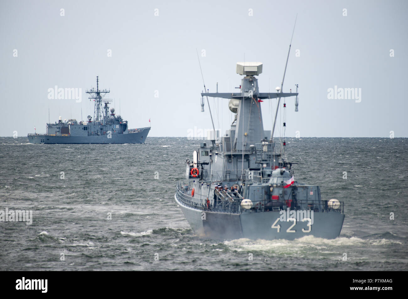Polish Orkan-class fast attack craft ORP Grom (423) and Oliver Hazard ...