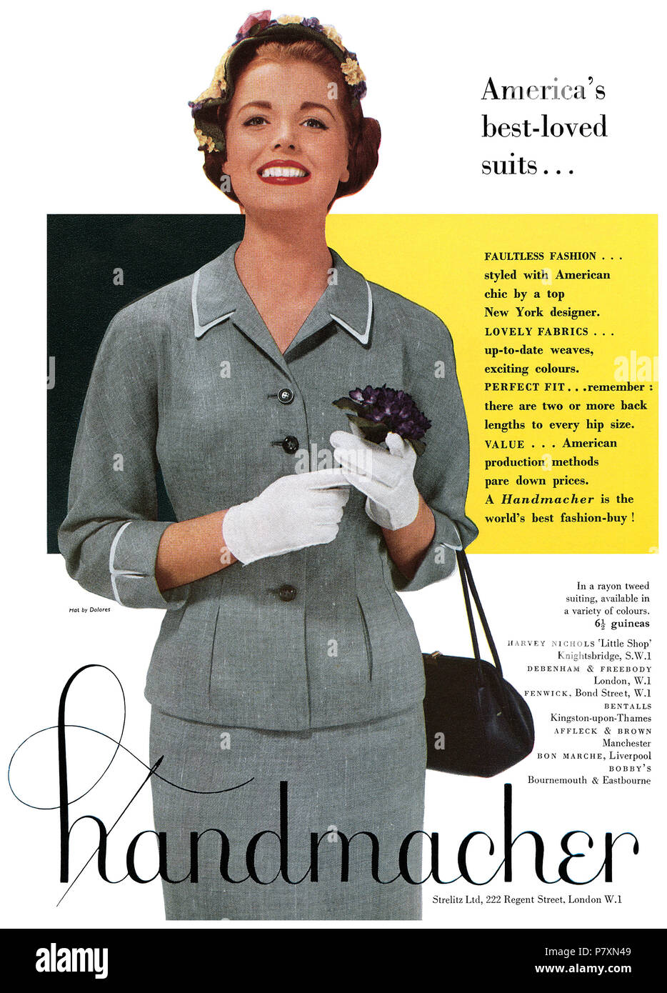1956 British advertisement for Handmacher skirt suits Stock Photo - Alamy