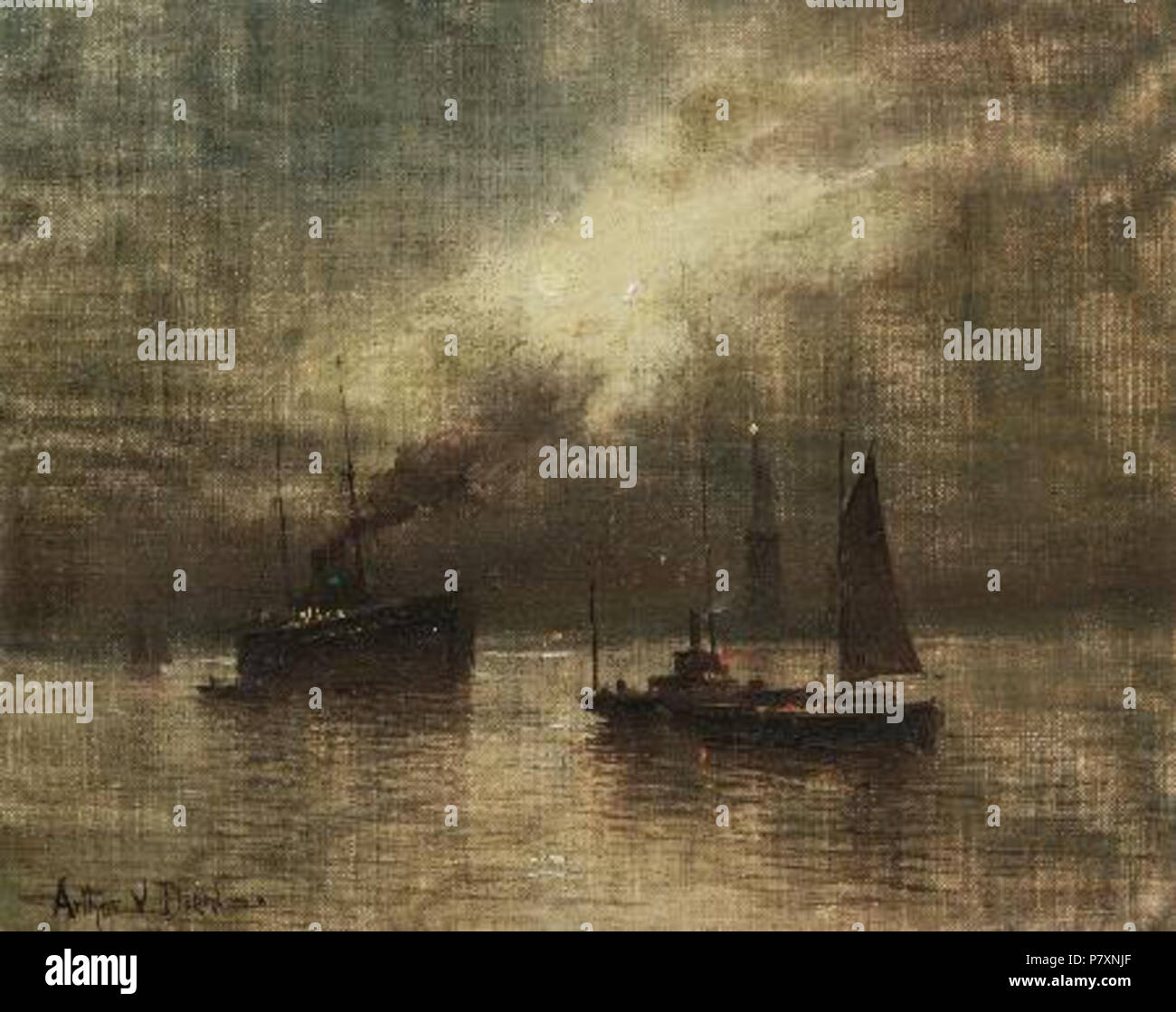 English: Sailboats in the mist . circa 1925 133 Diehl ...