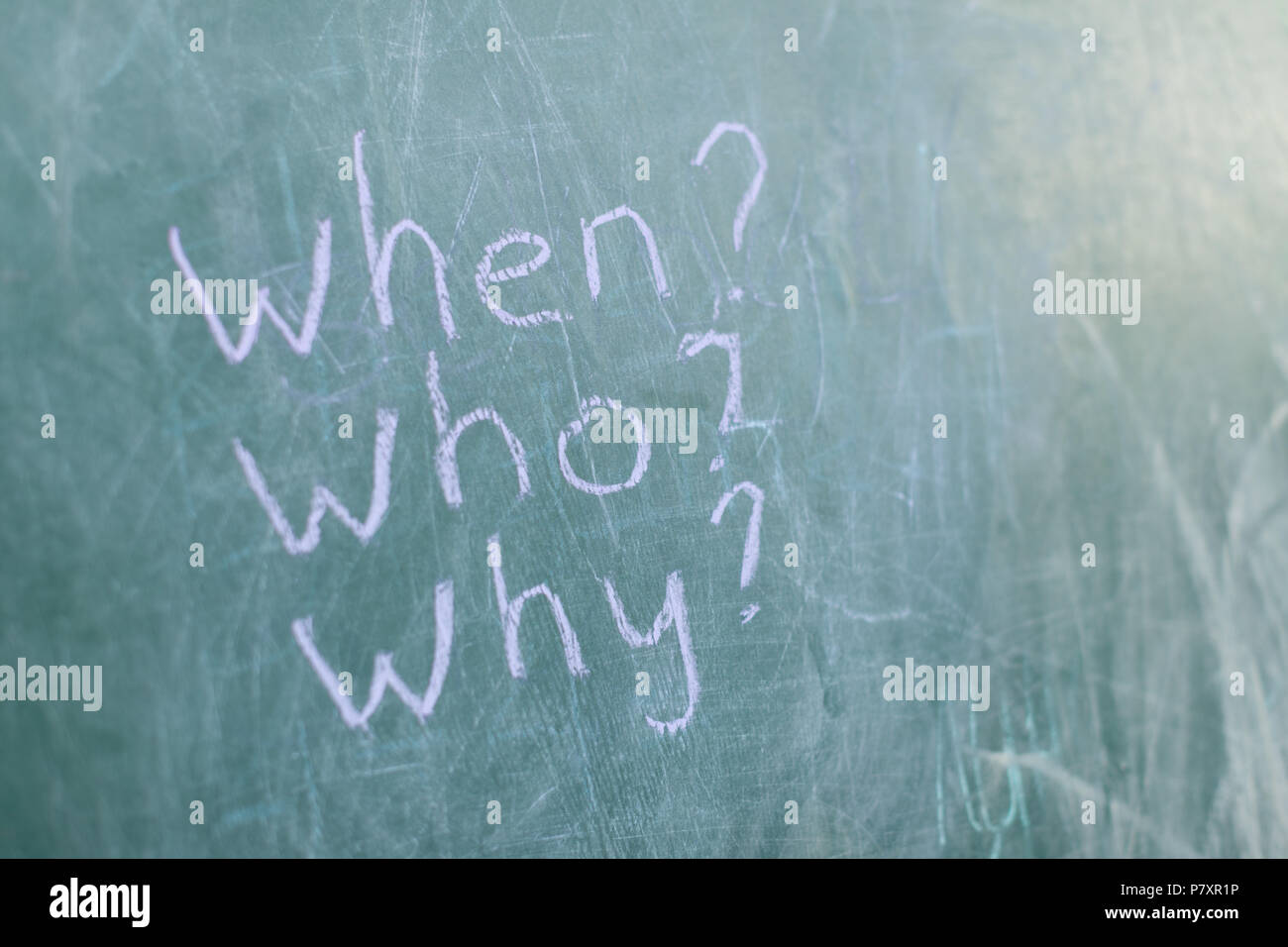Green Chalkboard close up with wooden frame and the question text when ...