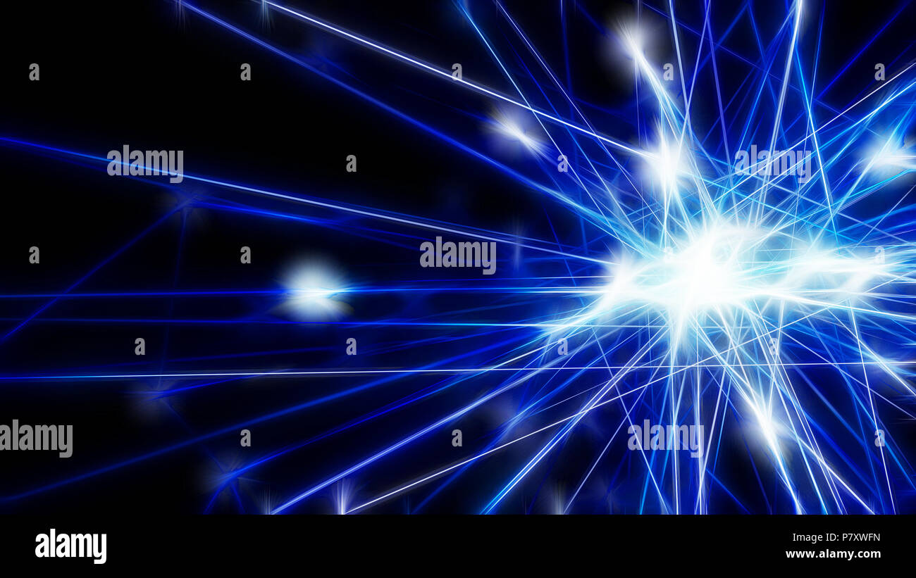 Abstract blue futuristic technology network node. Cable data line transmission links and ...