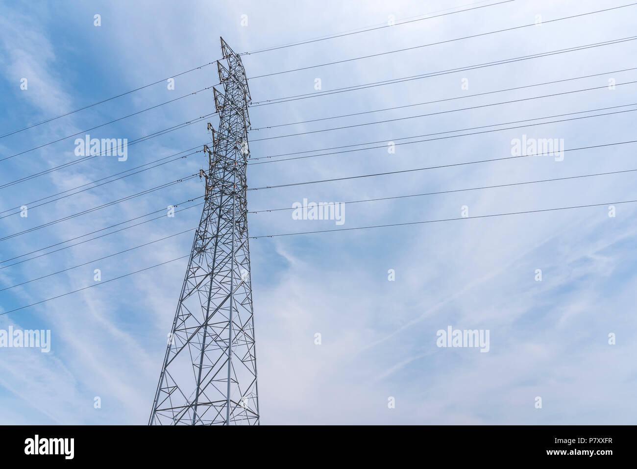 Wire Electric Telecom post and cable wth blue sky background Stock ...