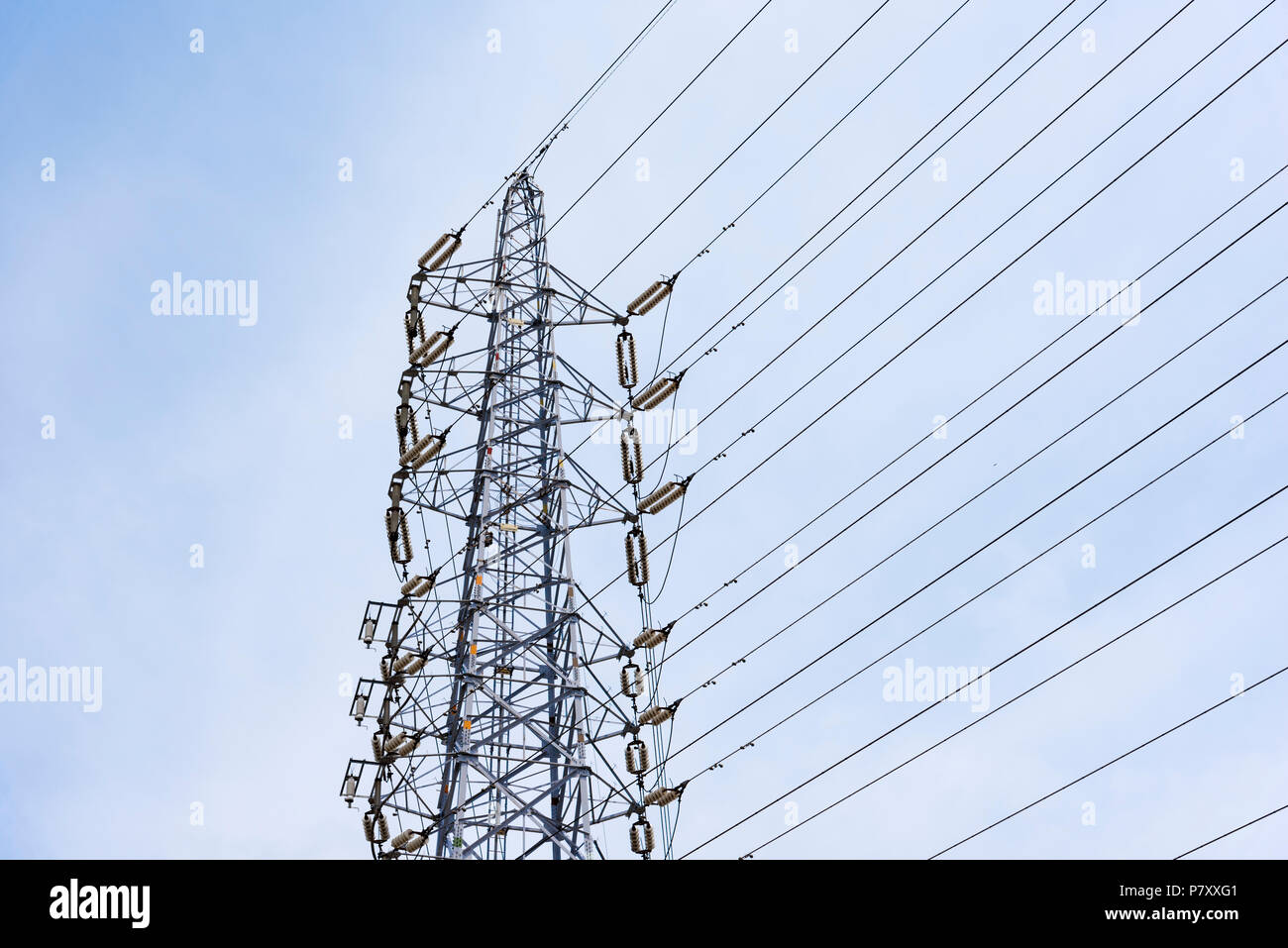 Wire Electric Telecom post and cable wth blue sky background Stock ...