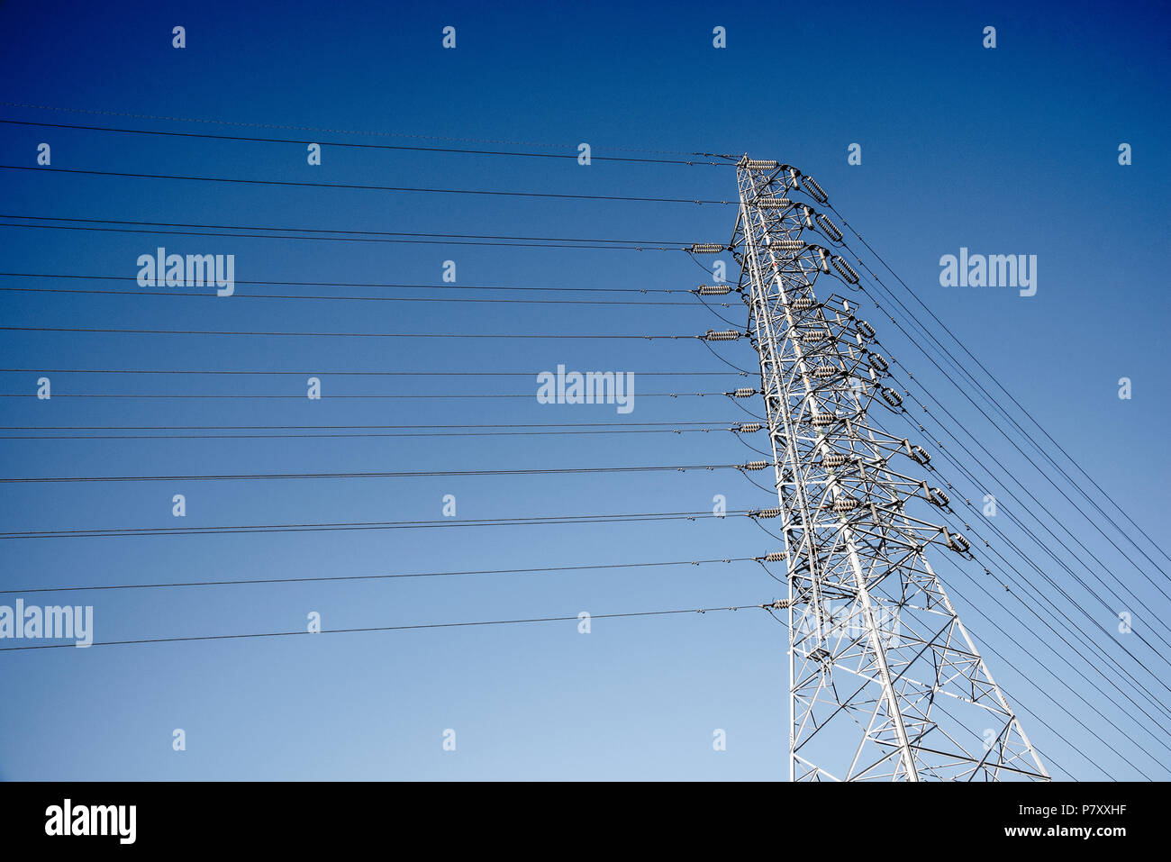 Wire Electric Telecom post and cable wth blue sky background Stock ...