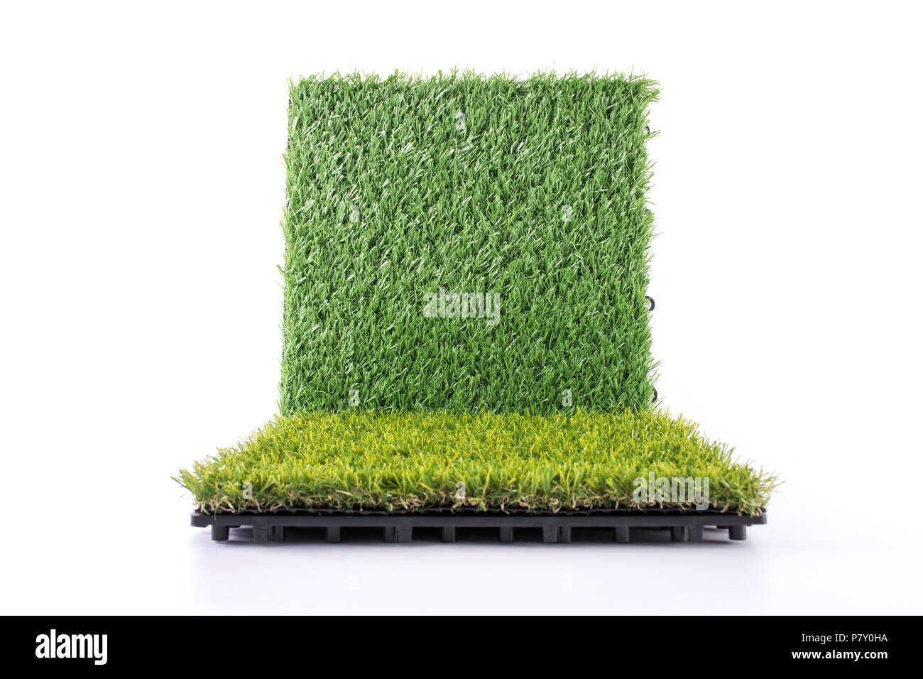 Grass mat on white background. Artificial turf tile background. Object ...