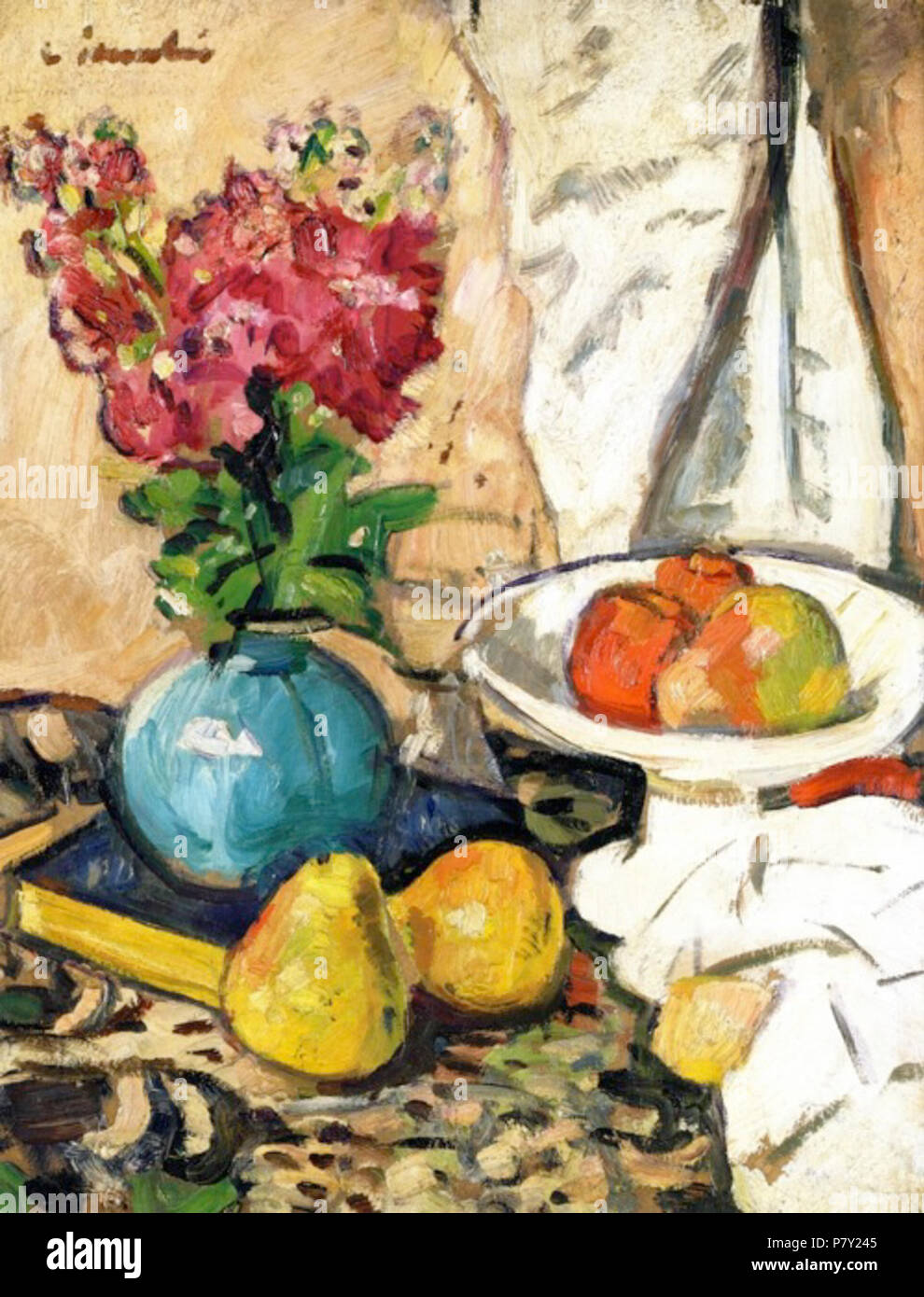 English: Still Life with Fruit and Flowers in a Green Vase . circa 1924 ...