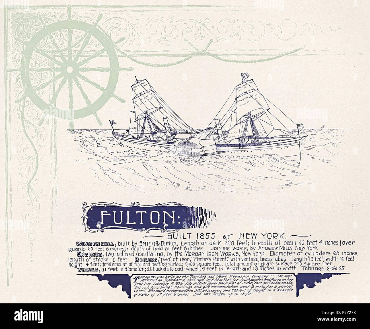 English: Fulton, trans-Atlantic steamship, built 1855. 1895 or before ...