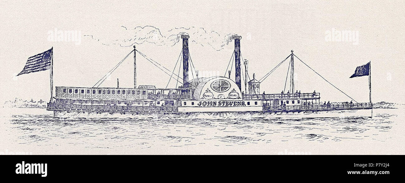 English: John Stevens, Delaware River steamboat, iron hull, built 1844 ...