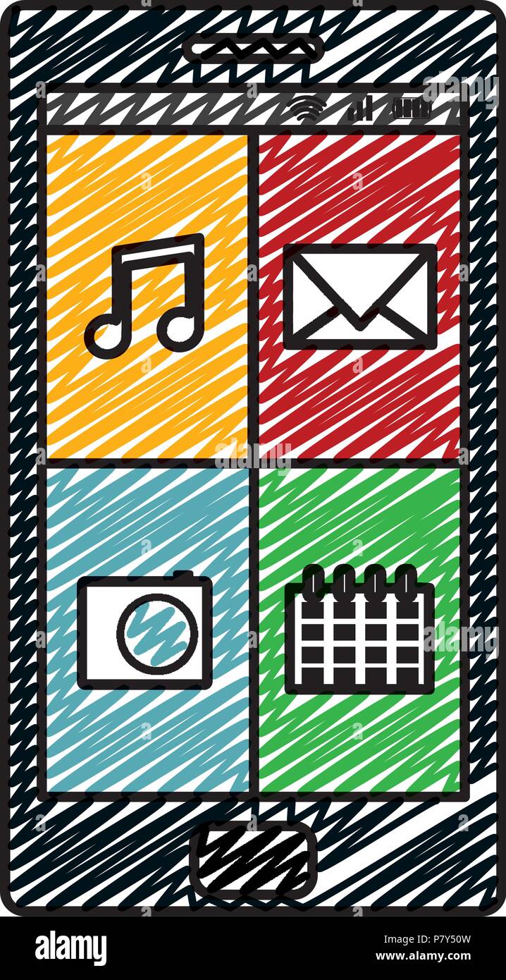 doodle smartphone technology with digital apps icons Stock Vector Image ...