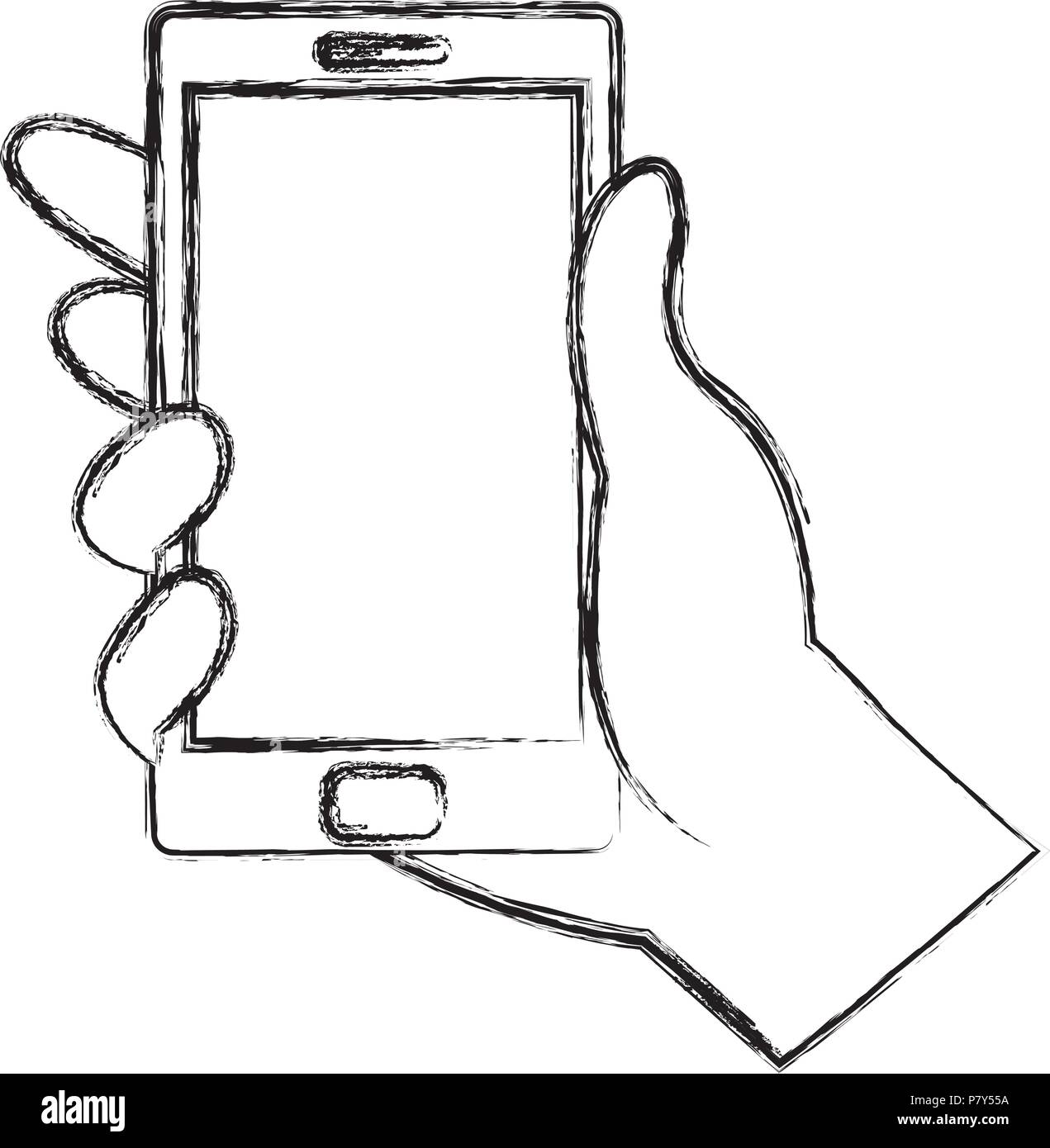 grunge hand with electronic smartphone technology style Stock Vector ...