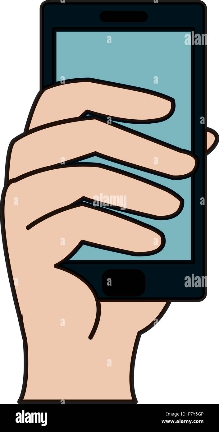 color hand with electronic smartphone digital technology Stock Vector ...