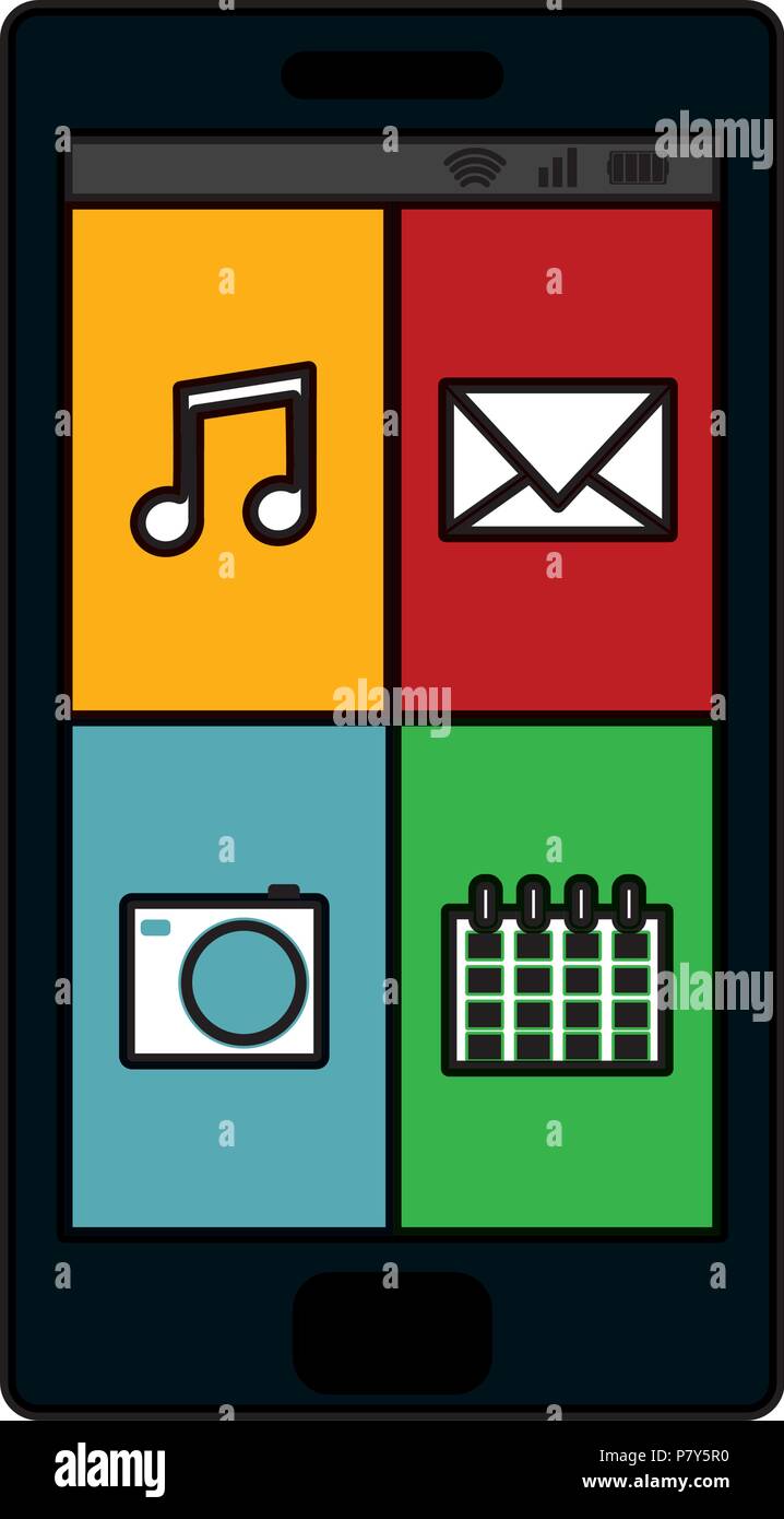 color smartphone technology with digital apps icons Stock Vector Image ...